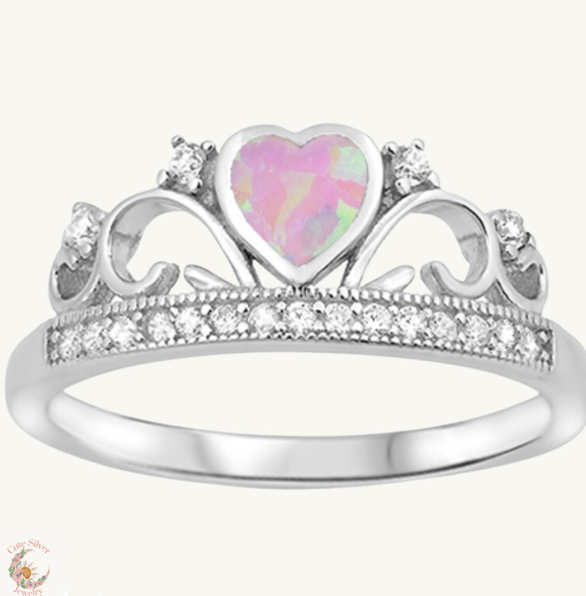 Sortija de corona con piedra opal – Cute Silver Jewelry